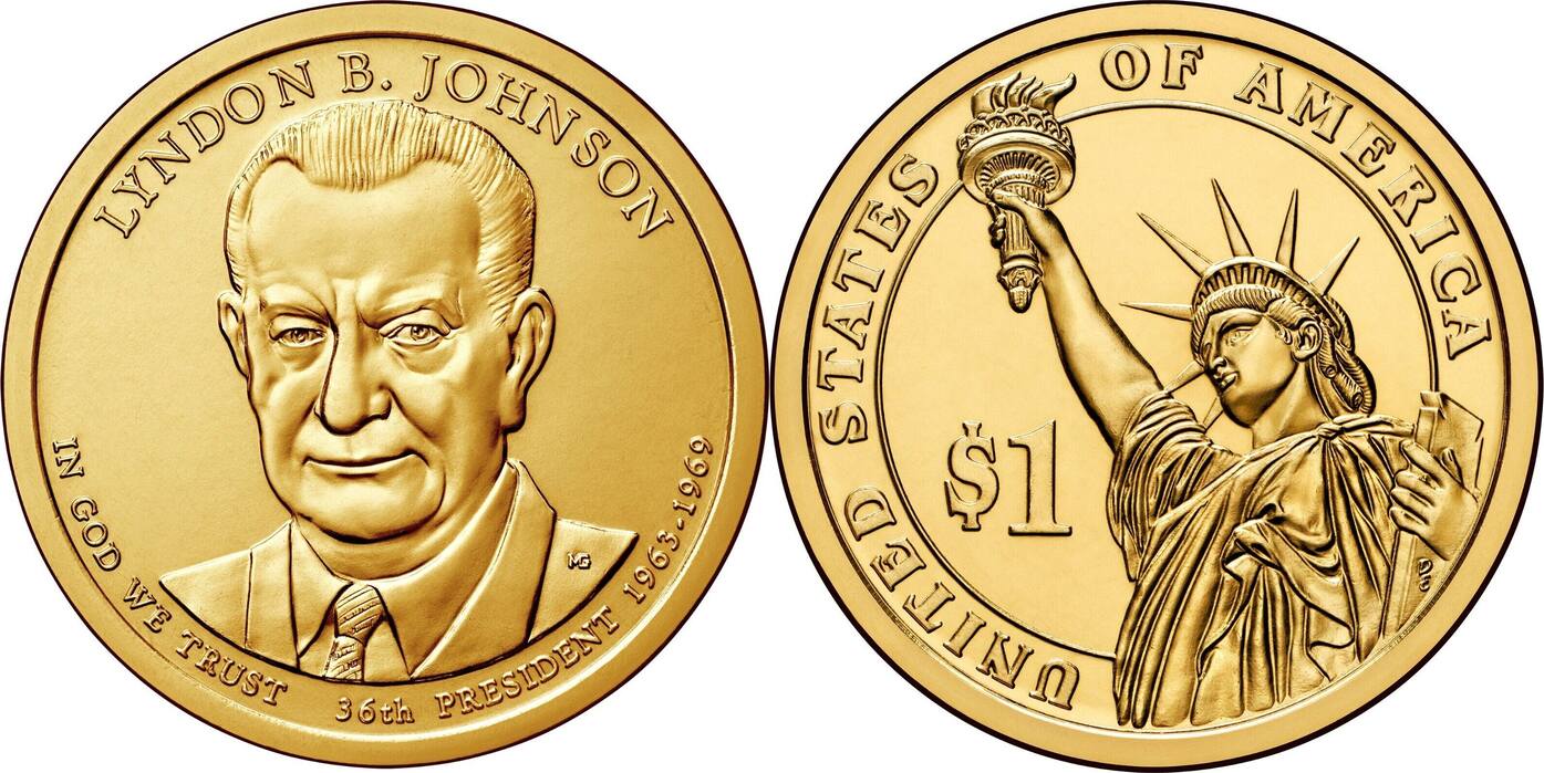USA $1 Coin 2015-D Lyndon B Johnson LBJ Presidential Dollar US Golden ...