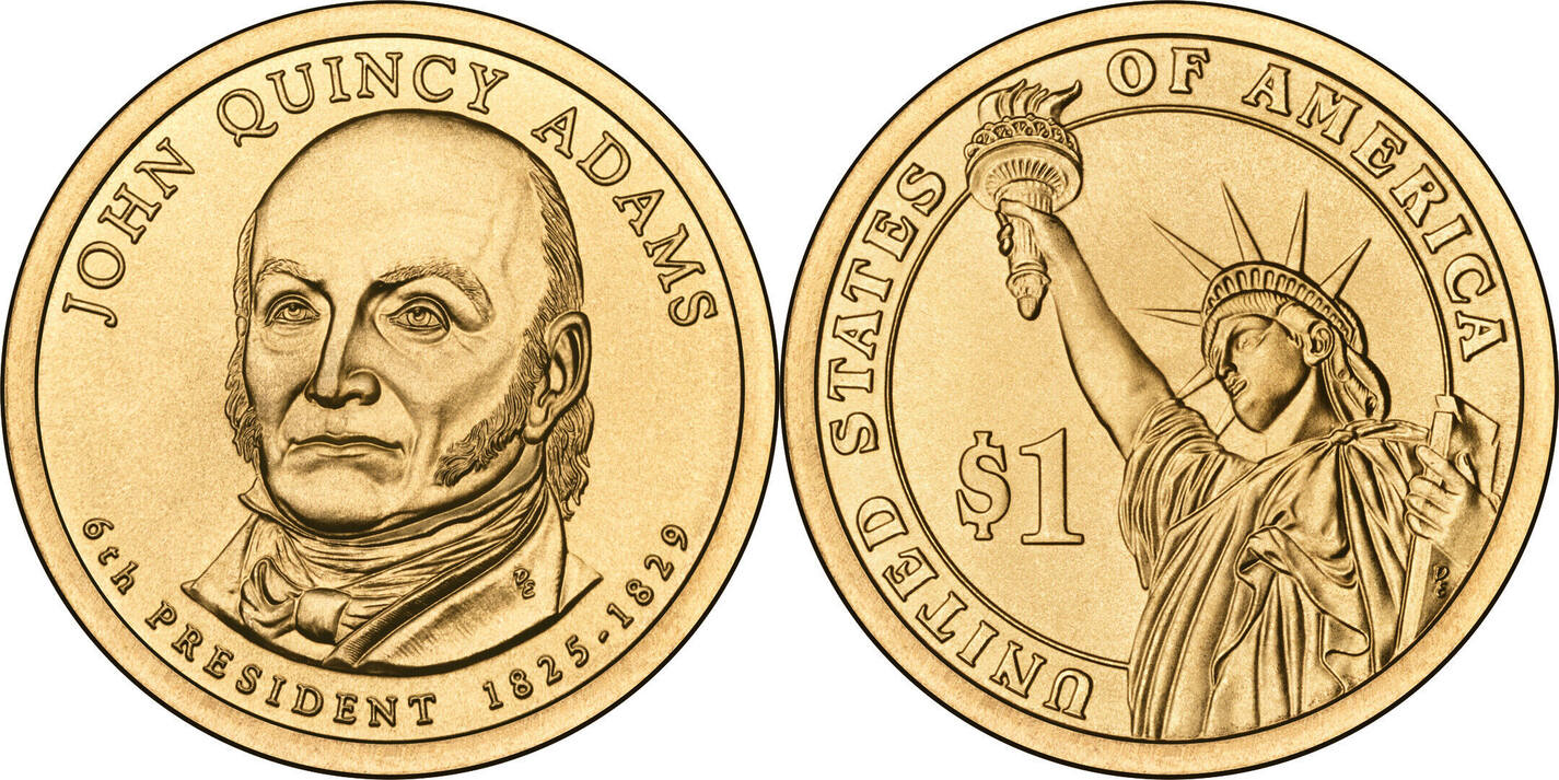 USA $1 Coin 2008-P John Quincy Adams Presidential Golden Dollar ...