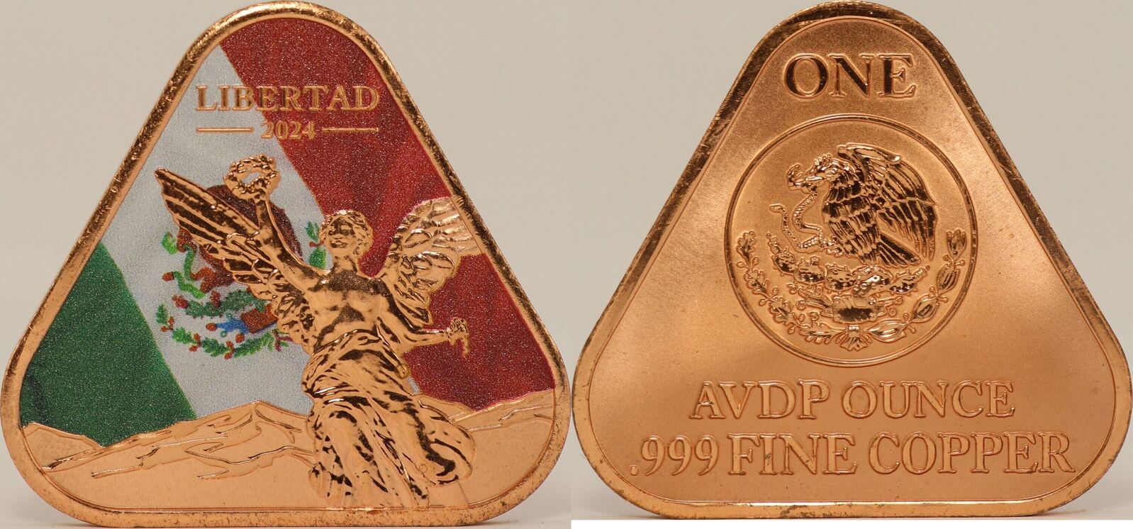 Exonumia 2024 Mexico Libertad Mexican Flag 1 Oz 999 Copper Triangle ...
