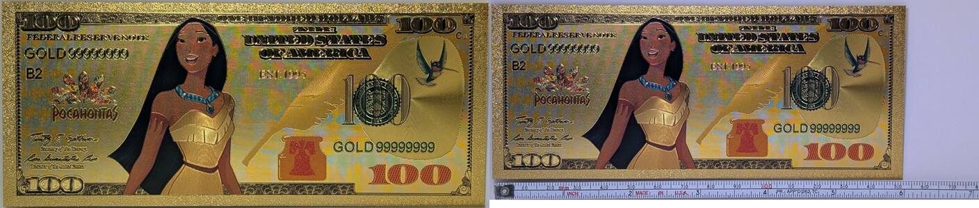 USA $100 Pocahontas Disney Princess Novelty 24K Gold Foil Plated Note ...