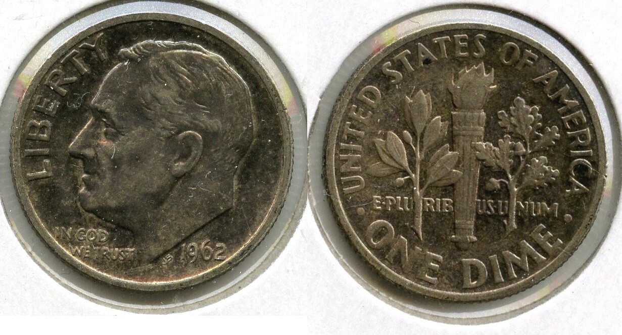 USA Dime 1962 Roosevelt Silver - Philadelphia Mint - Toning Toned ...