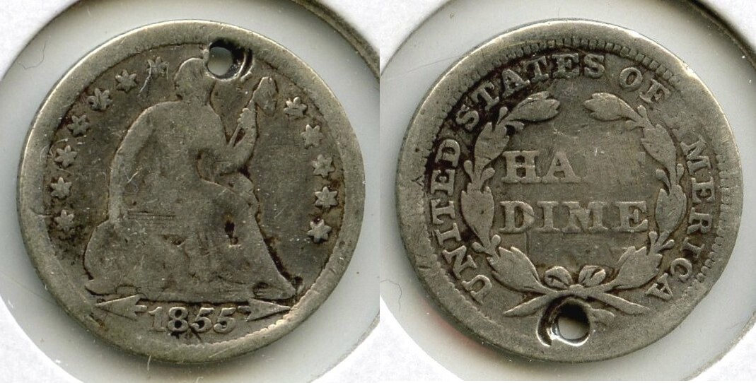 USA Half Dime 1855 Seated Liberty Silver - Hole - Philadelphia Mint ...