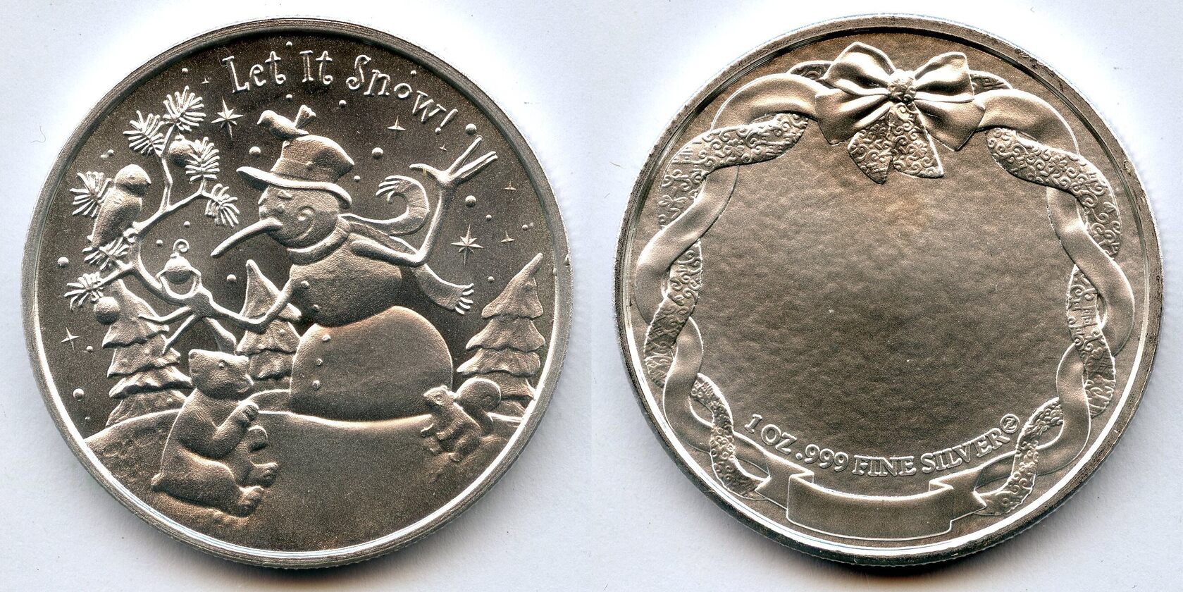 Medal Christmas Snowman Let It Snow 999 Silver 1 oz Art Round - Holiday ...