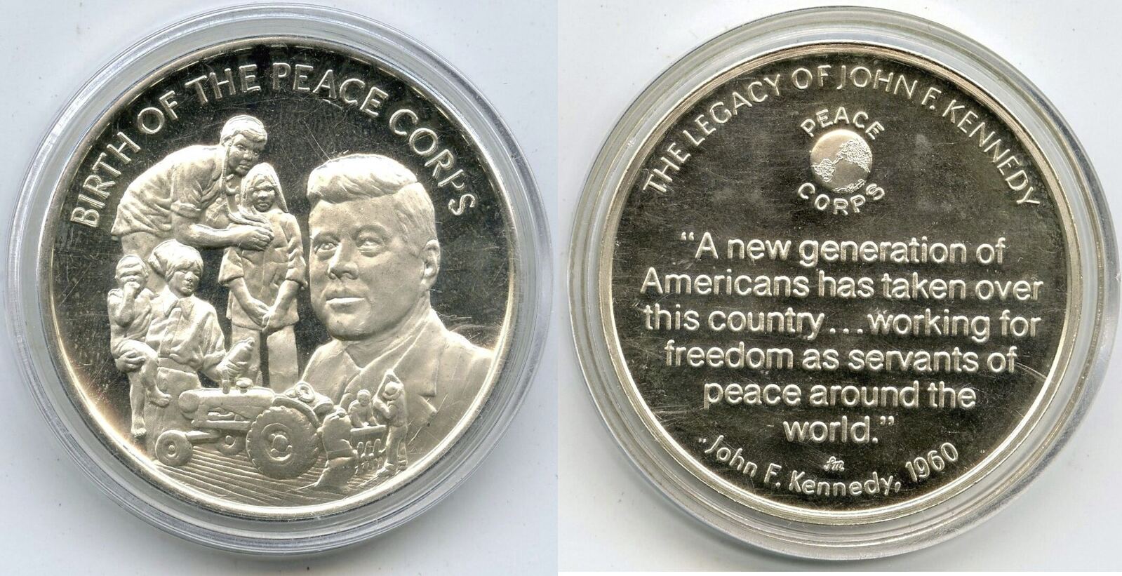 Medal JFK Kennedy Birth of Peace Corps 999 Silver 1 oz Art Round Legacy ...