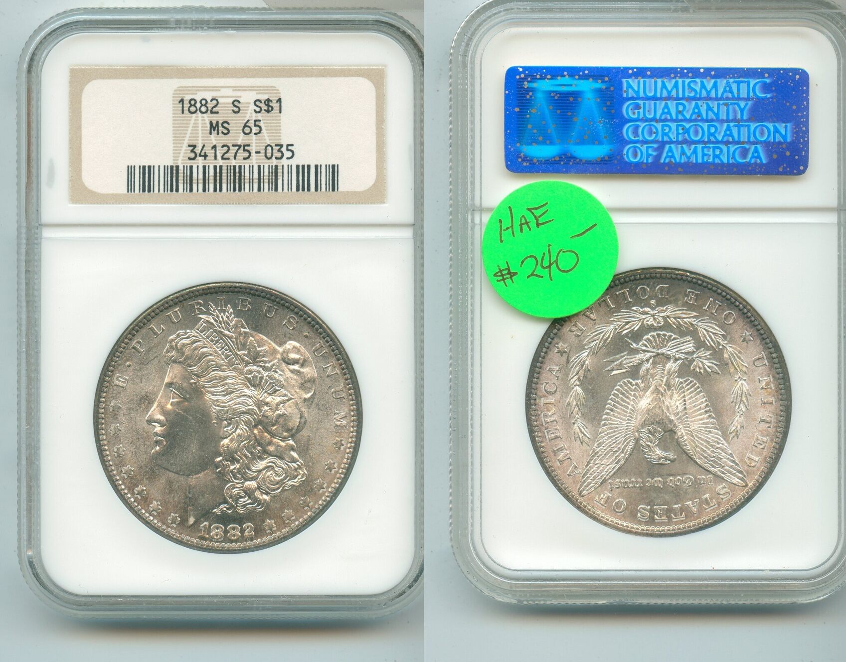 USA 1 Dollar 1882 S Morgan $ NGC MS65 Silver Coin - RK519 | MA-Shops