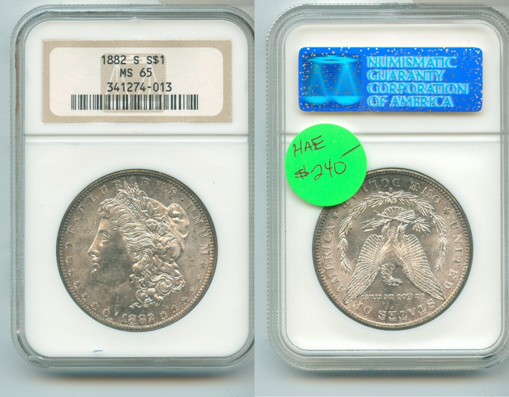 USA 1 Dollar 1882 S Morgan $ NGC MS65 Silver Coin - RK518 | MA-Shops