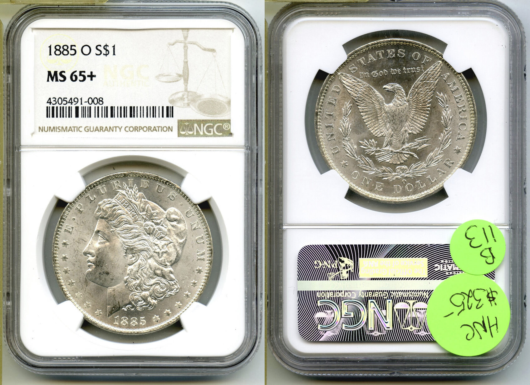 USA Dollar 1885-O Morgan Silver NGC MS 65 + Certified $1 New Orleans ...