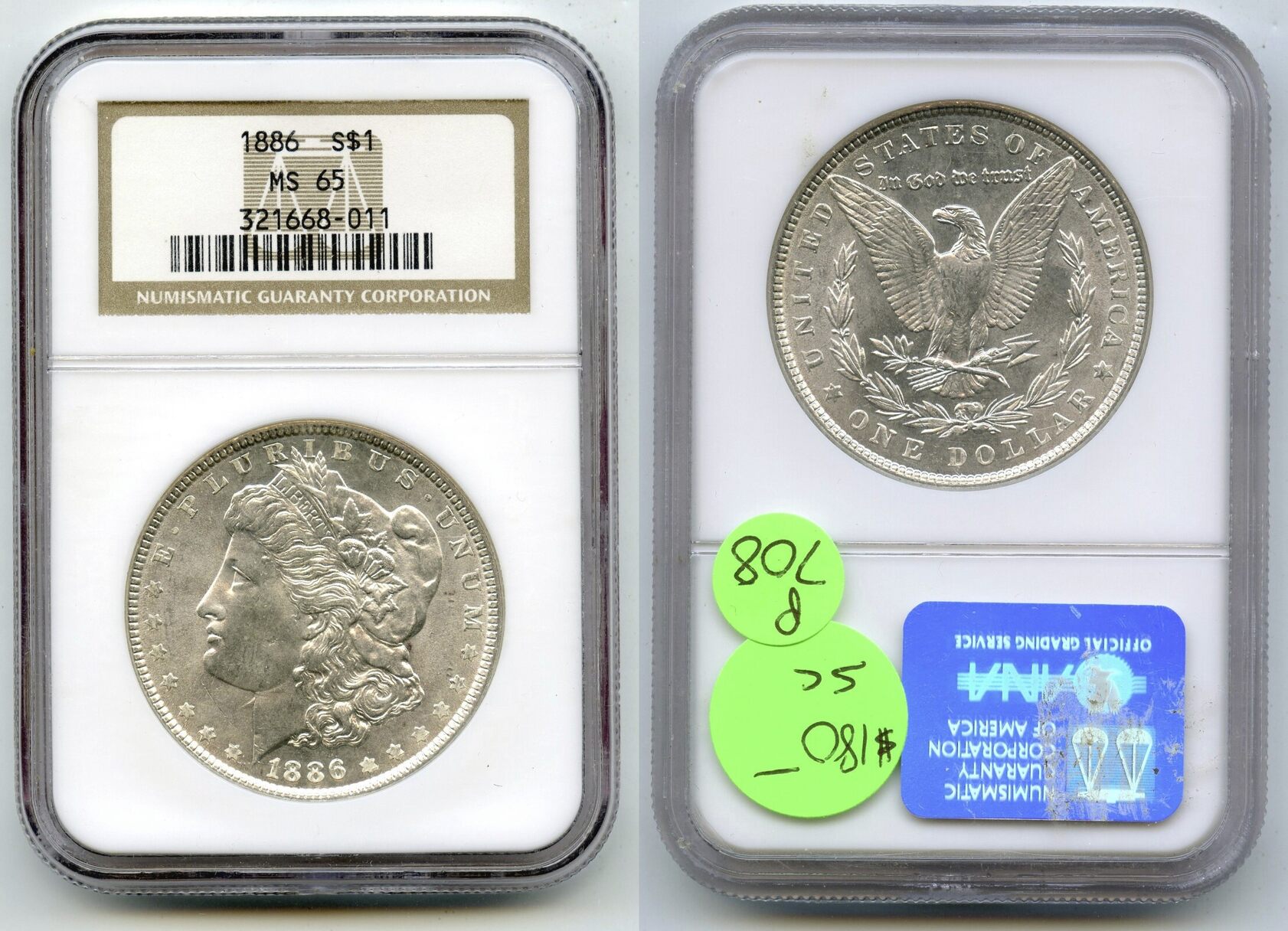 USA Dollar 1886 Morgan Silver NGC MS 65 Certified - Philadelphia Mint ...