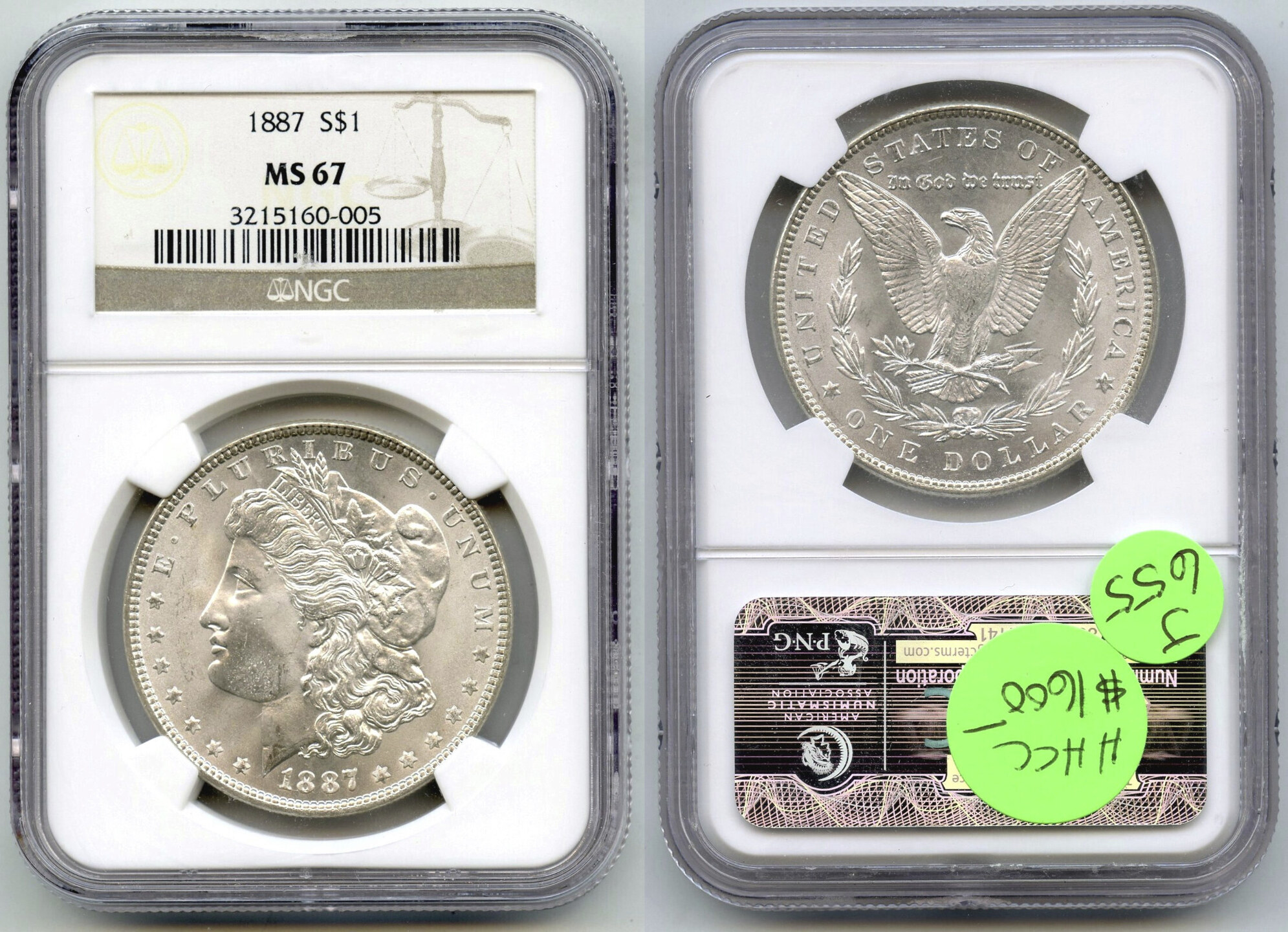 USA Dollar 1887 Morgan Silver NGC MS 67 Certified - Philadelphia Mint ...