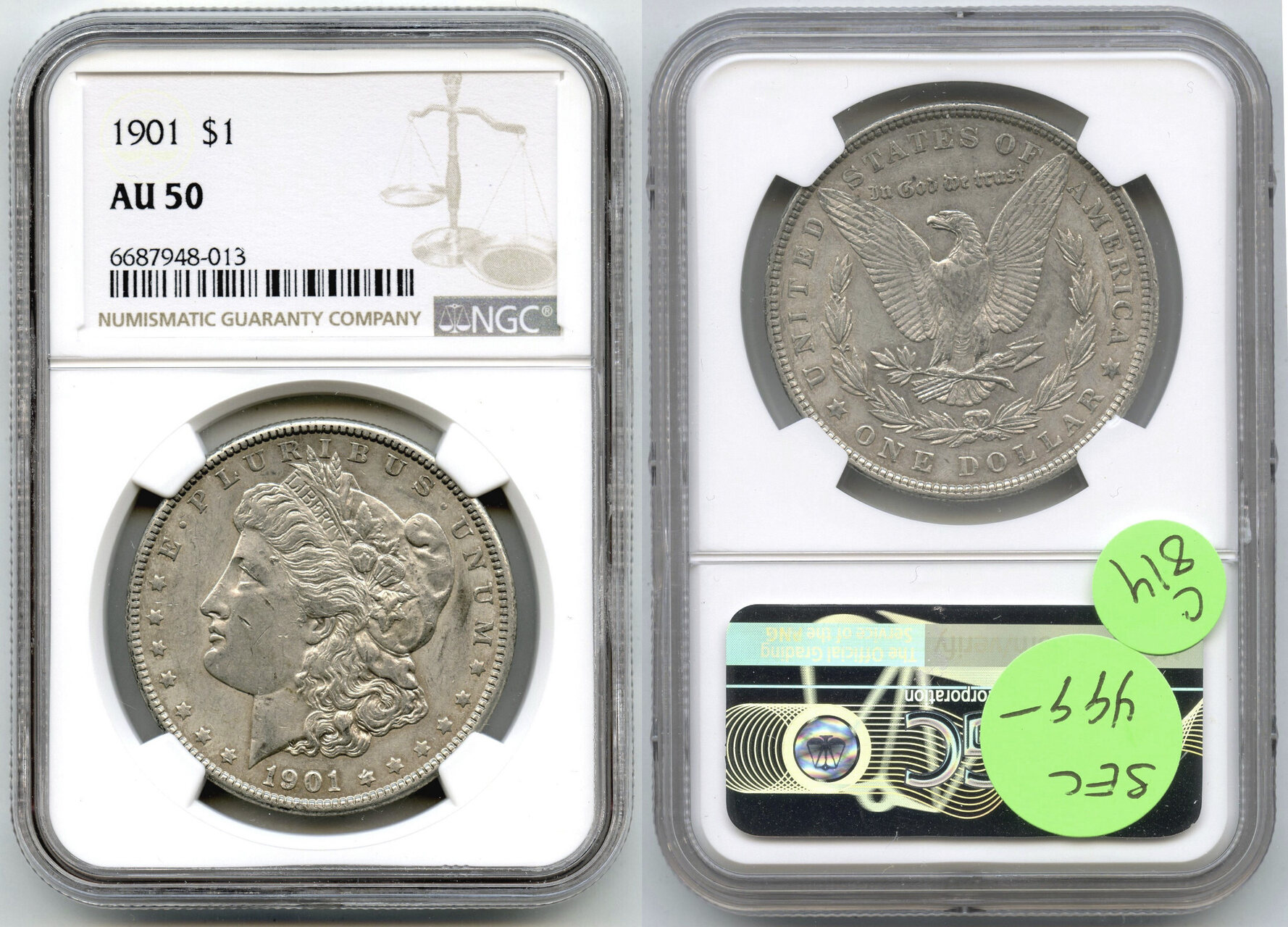 USA Dollar 1901 Morgan Silver NGC AU 50 Certified - Philadelphia Mint ...