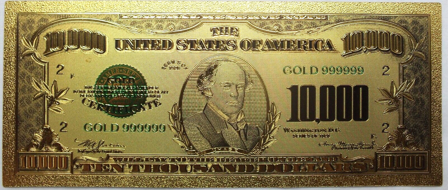 USA Banknoten 1928 Federal Reserve $10000 Note FRN Novelty 24K Gold ...