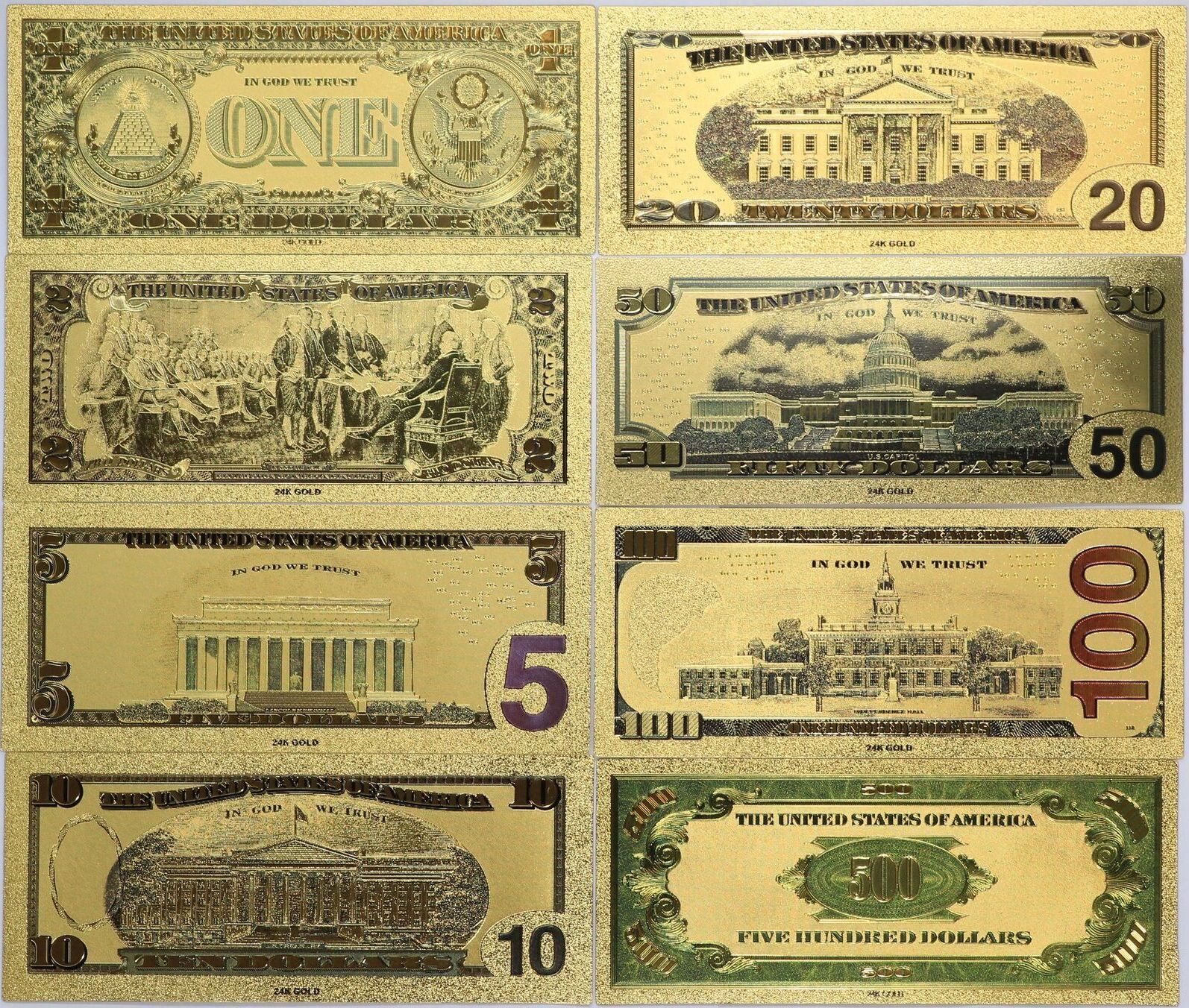 USA Banknoten 1 $2 $5 $10 $20 $50 $100 $ Gold Note Set $ 500 Federal ...