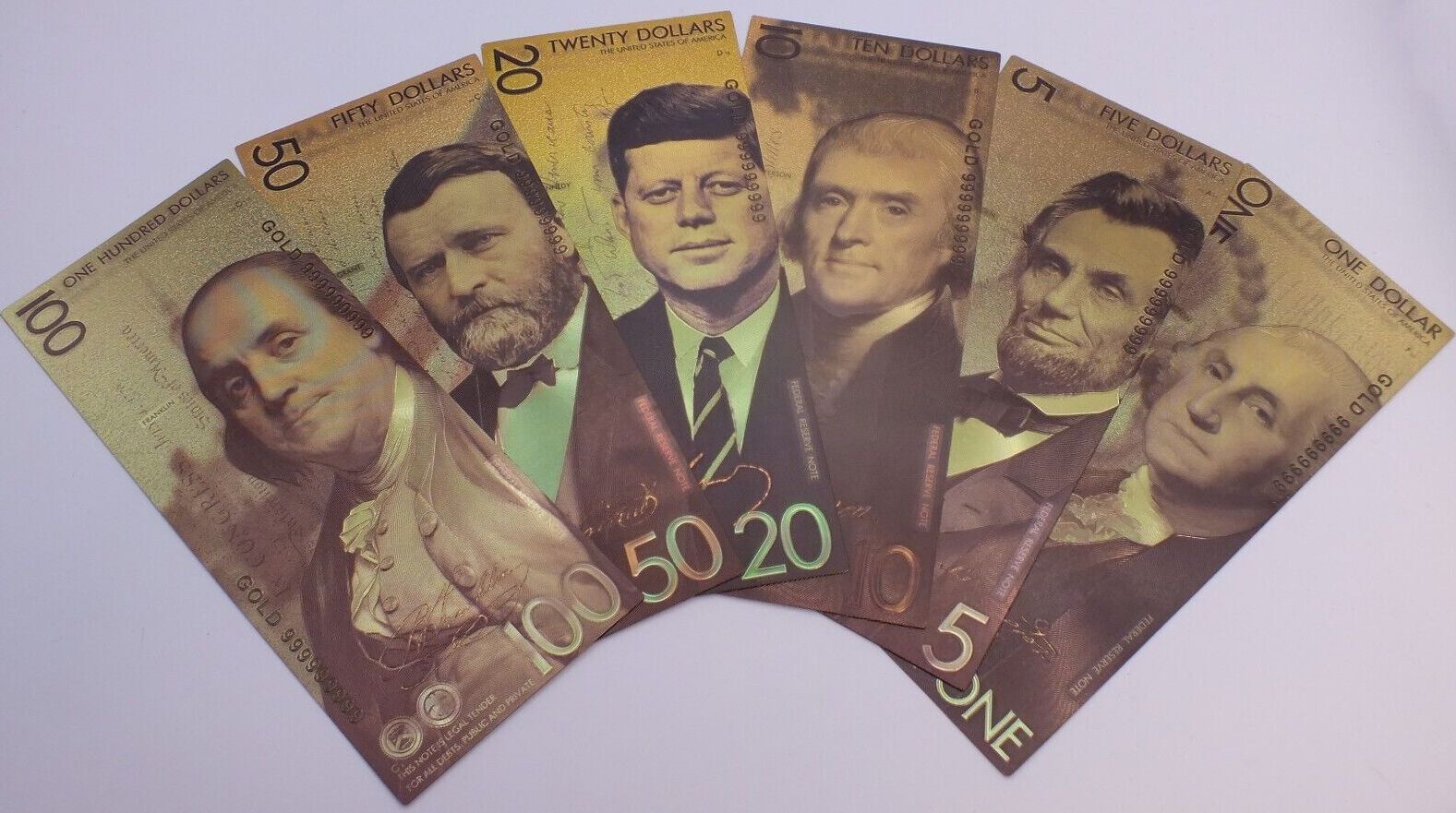 USA United States Currency Concept Art $1 $100 Novelty 6-Note Set Gold ...