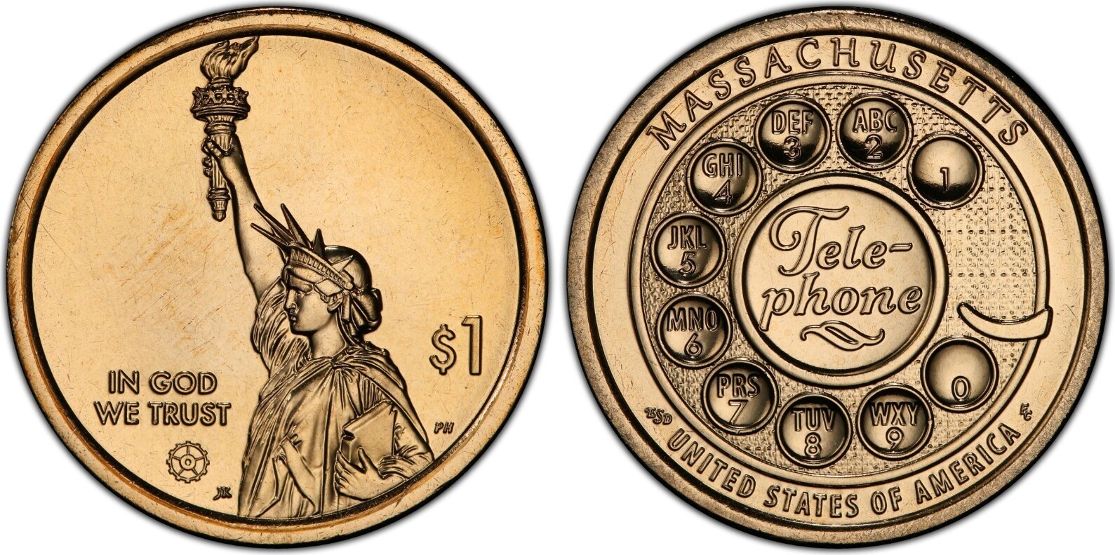 USA Dollar 2020-D Telephone MA Innovation Golden Coin Denver Mint AID07 ...