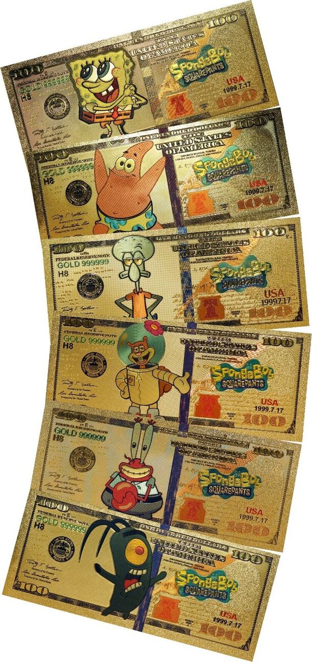 USA Spongebob Squarepants Patrick Squidward Krabs Gold Foil Notes Set ...