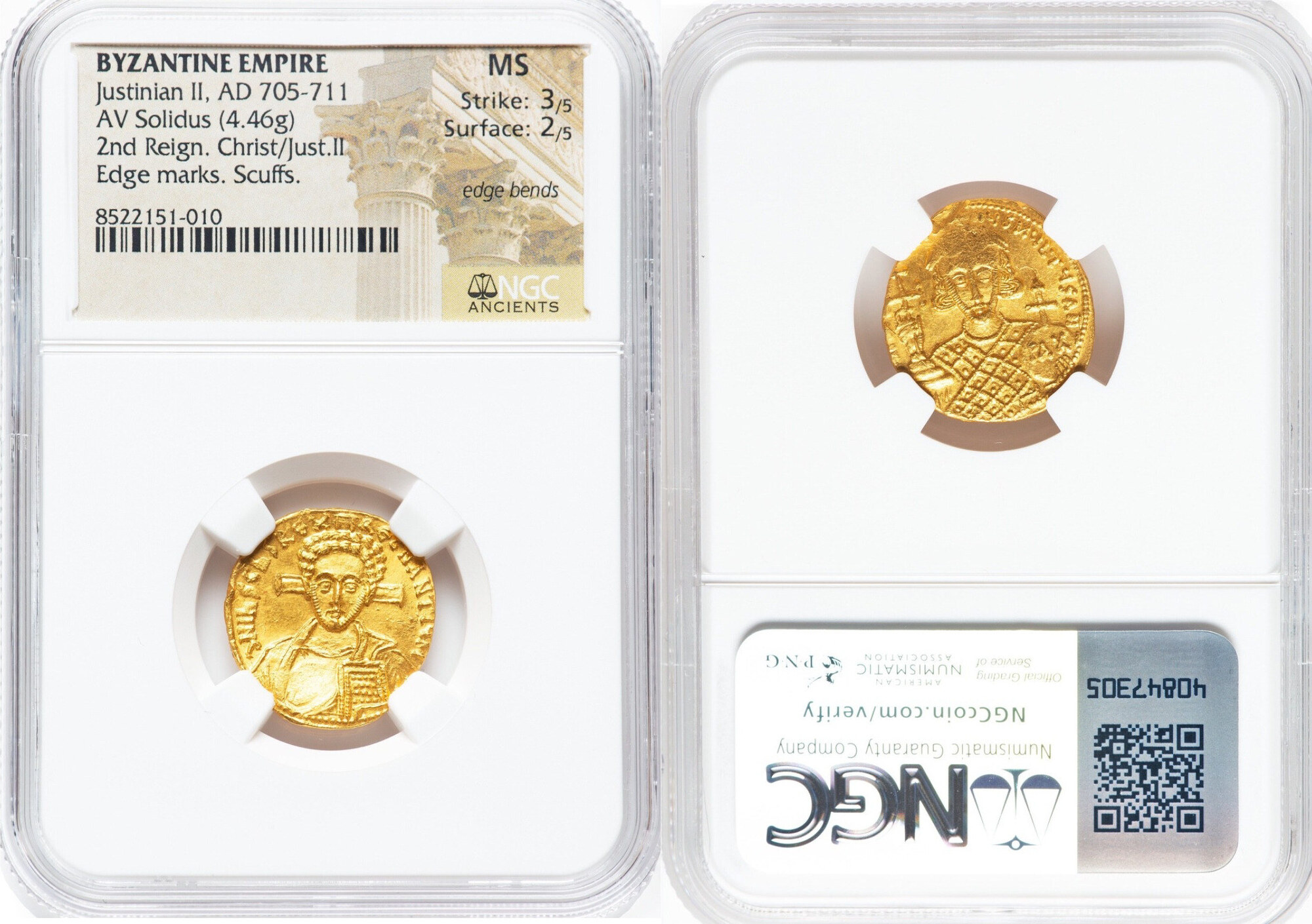 Justinian II Rhinotmetus, Second Reign (AD 705-711). AV solidus (20mm ...