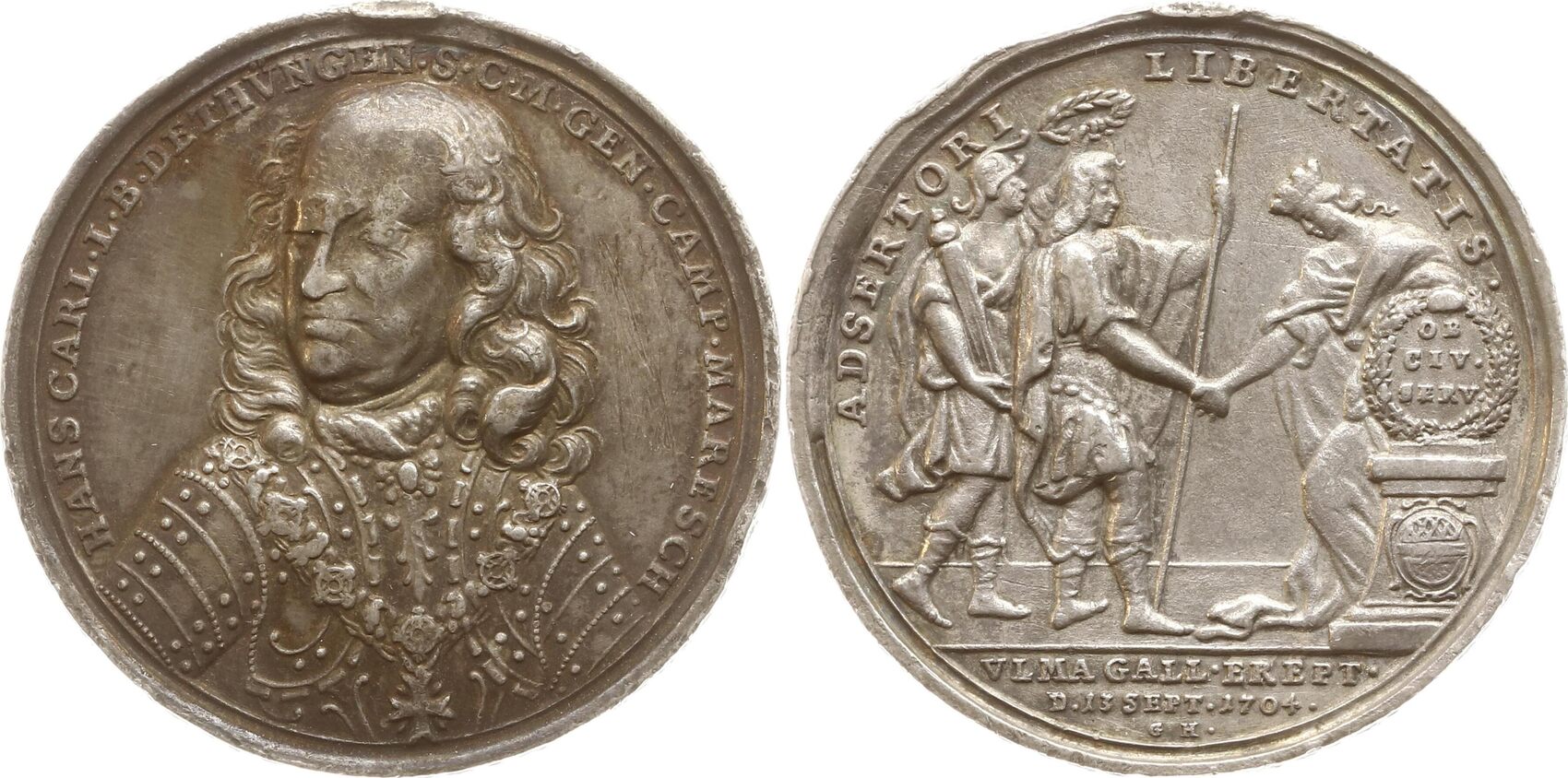 Ulm, Stadt Silbermedaille 1704, R! v. Hautsch, auf Hans Carl Freiherr ...