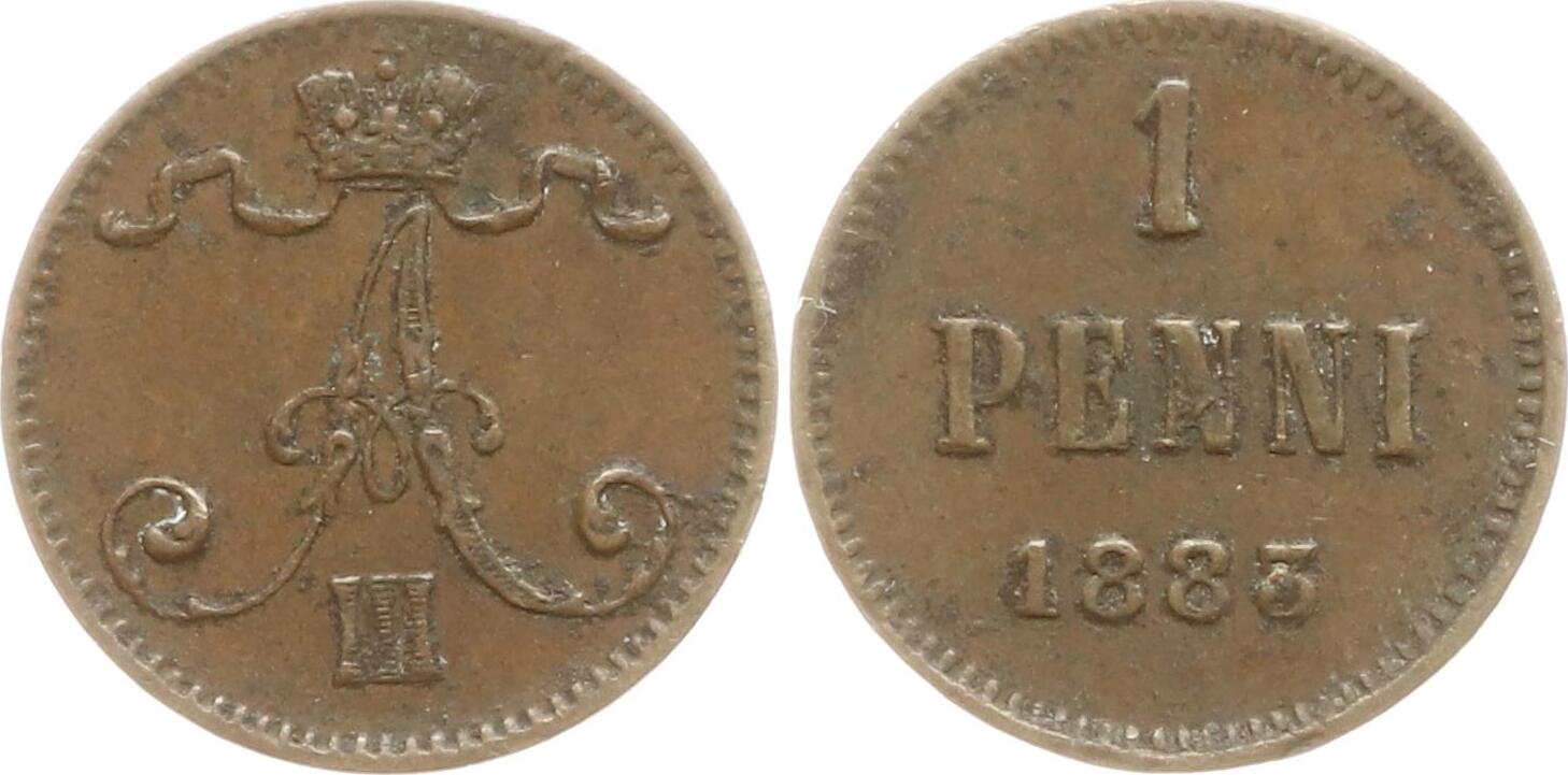 Finnland Penni 1883 Alexander III. von Russland, 1855 - 1881 Gutes sehr ...