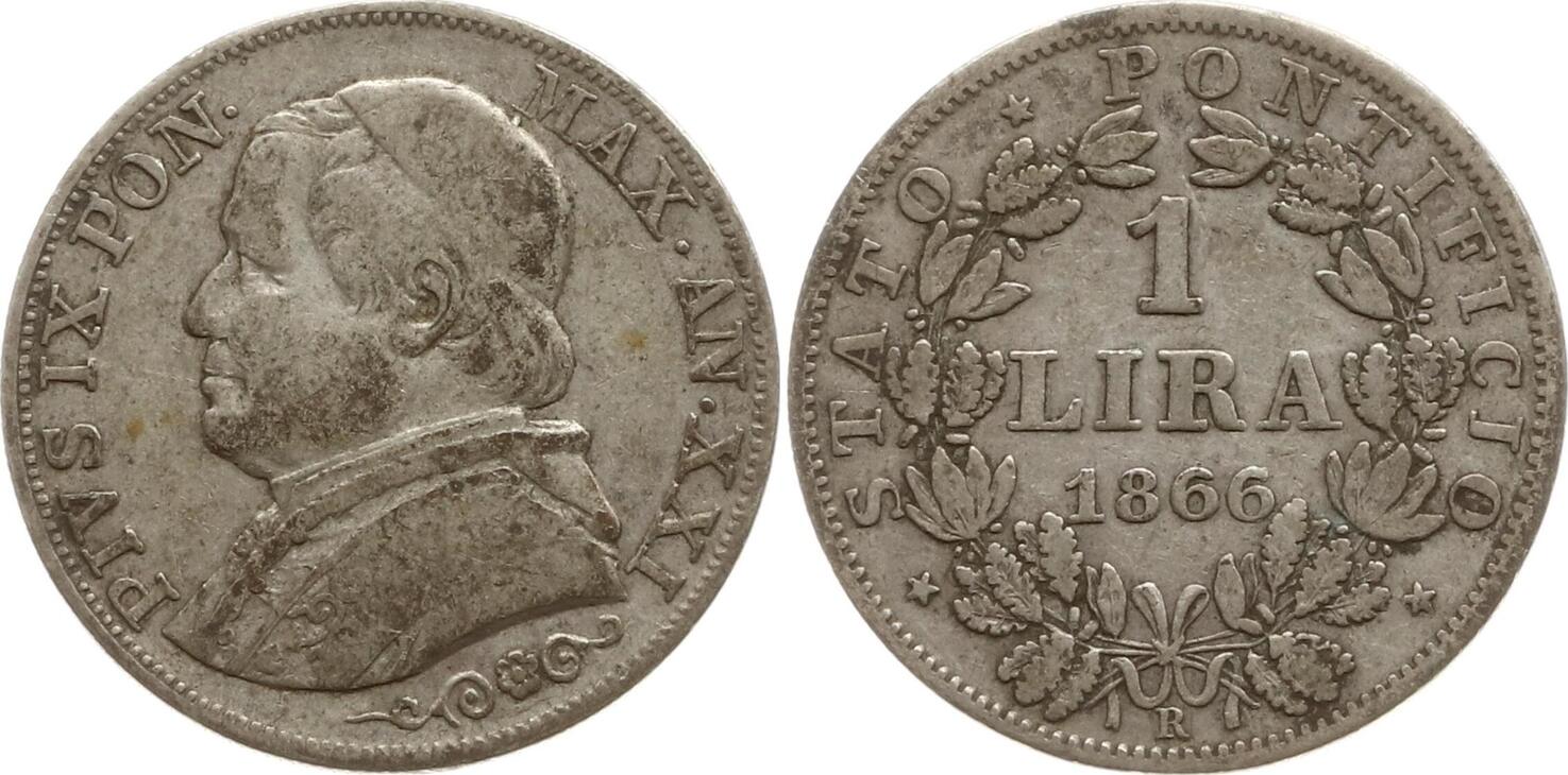 Vatikan 1 Lira 1866 R Pius IX., 1846 - 1878, Typ mit großem Kopf Sehr schön | MA-Shops