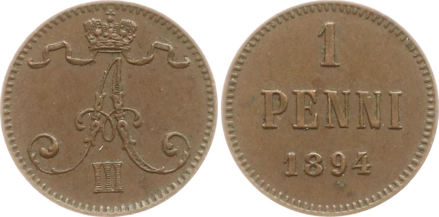 Finnland Penni 1894 Alexander III. von Russland, 1881 - 1894 Sehr schön ...