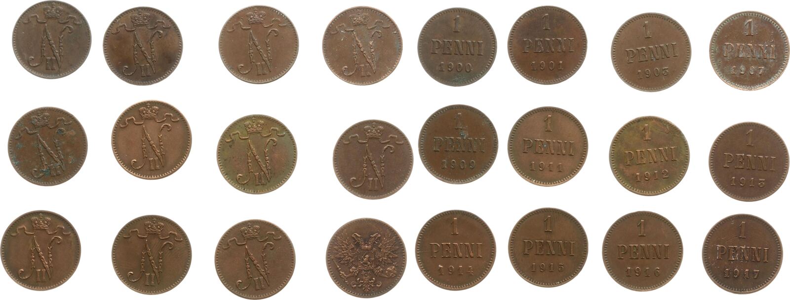 Finnland Penni Lot 12 Stck. 1900 - 1917 Nikolaus II. von Russland, 1894 ...