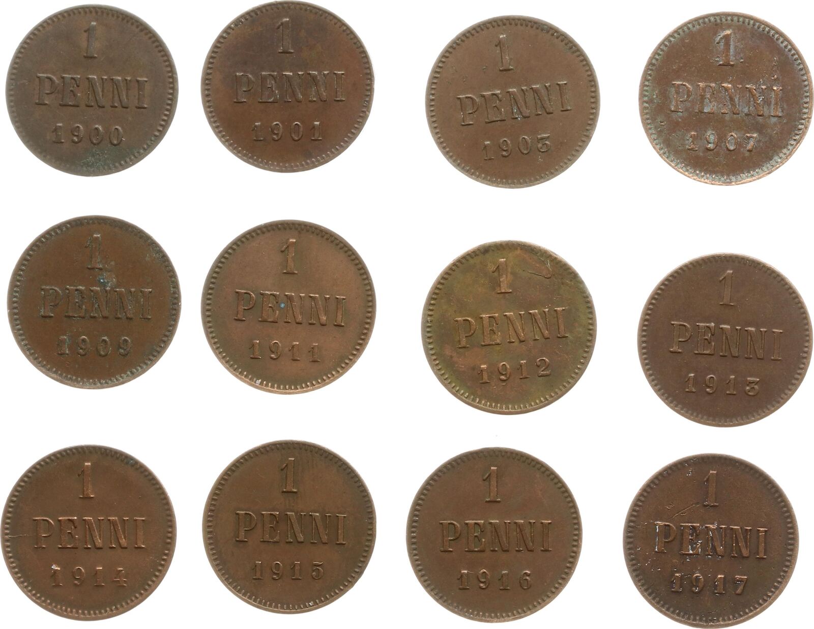 Finnland Penni Lot 12 Stck. 1900 - 1917 Nikolaus II. von Russland, 1894 ...