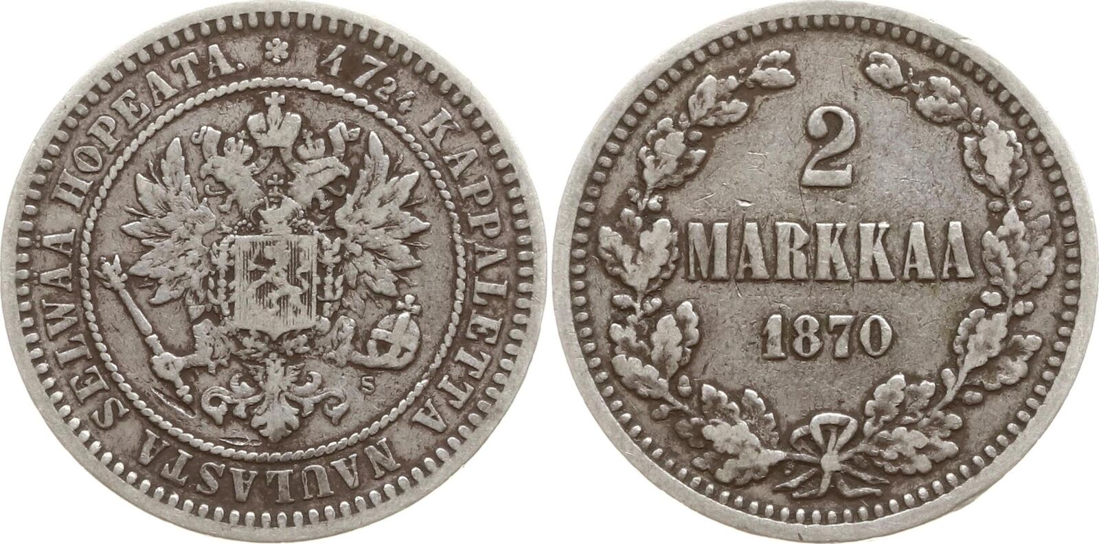 Finnland 2 Markkaa 1870 Alexander II. von Russland, 1855 - 1881 Sehr schön, min. Kr. | MA-Shops