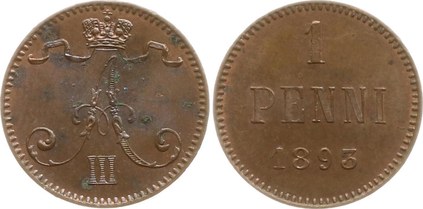 Finnland Penni 1893 Alexander III. von Russland, 1881 - 1894 Fast ...