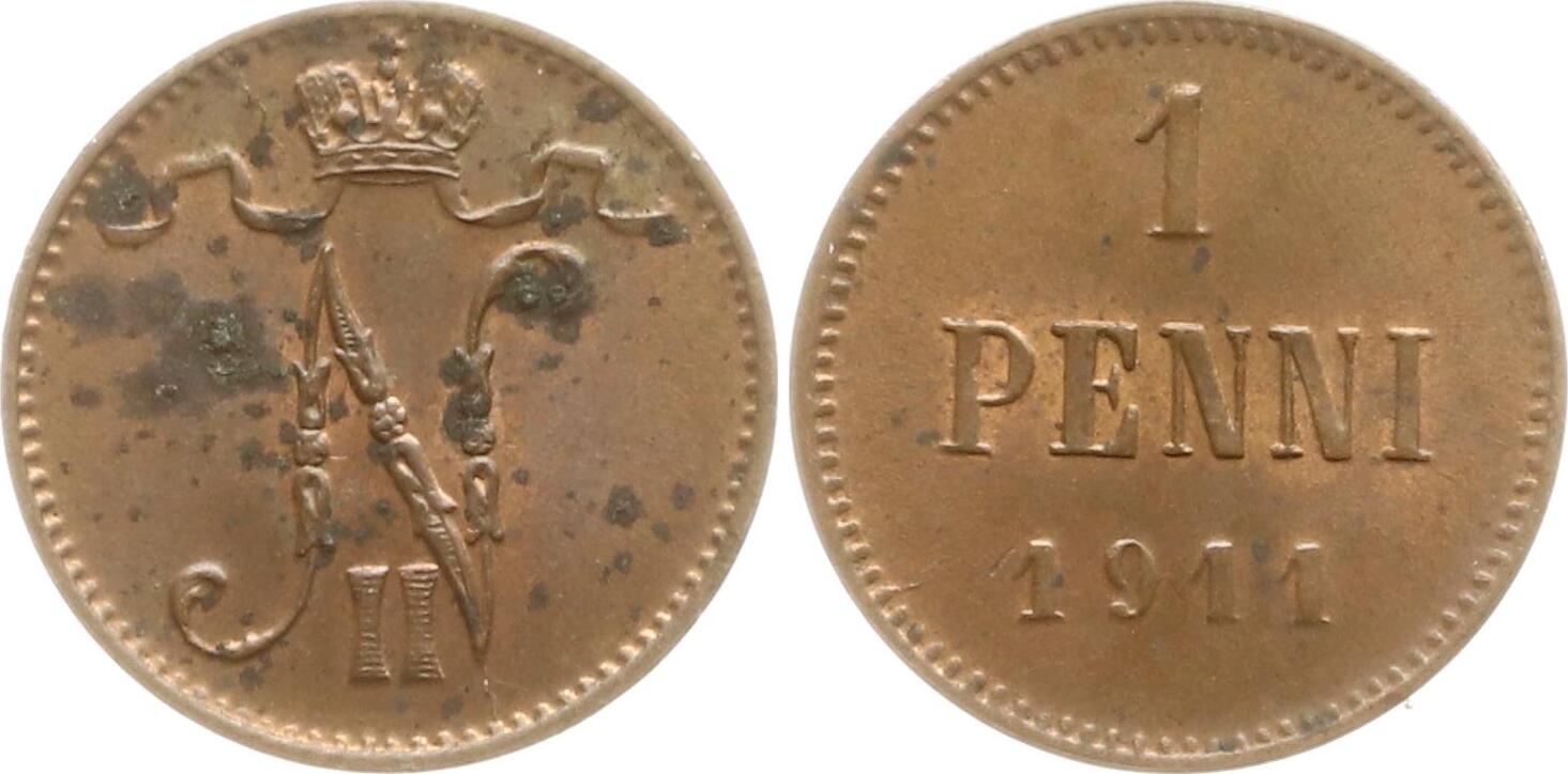 Finnland Penni 1911 Nikolaus II. von Russland, 1894-1917 Fast ...