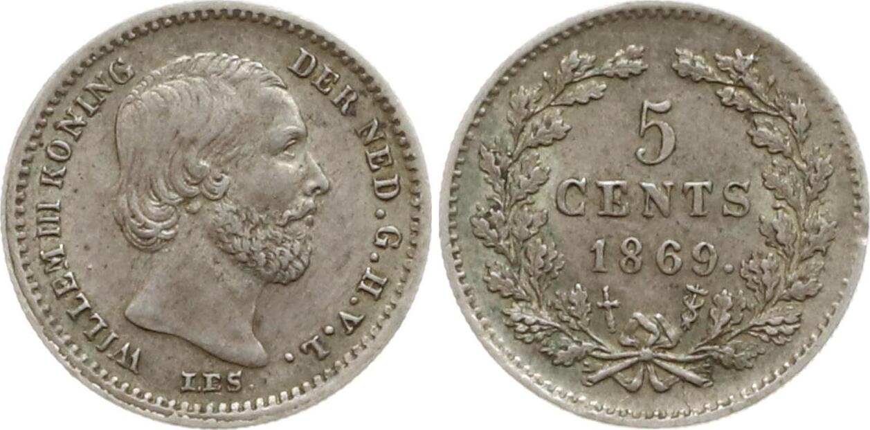 Niederlande, Königreich 5 Cent 1869 Wilhelm III., 1849 - 1890 Sehr ...