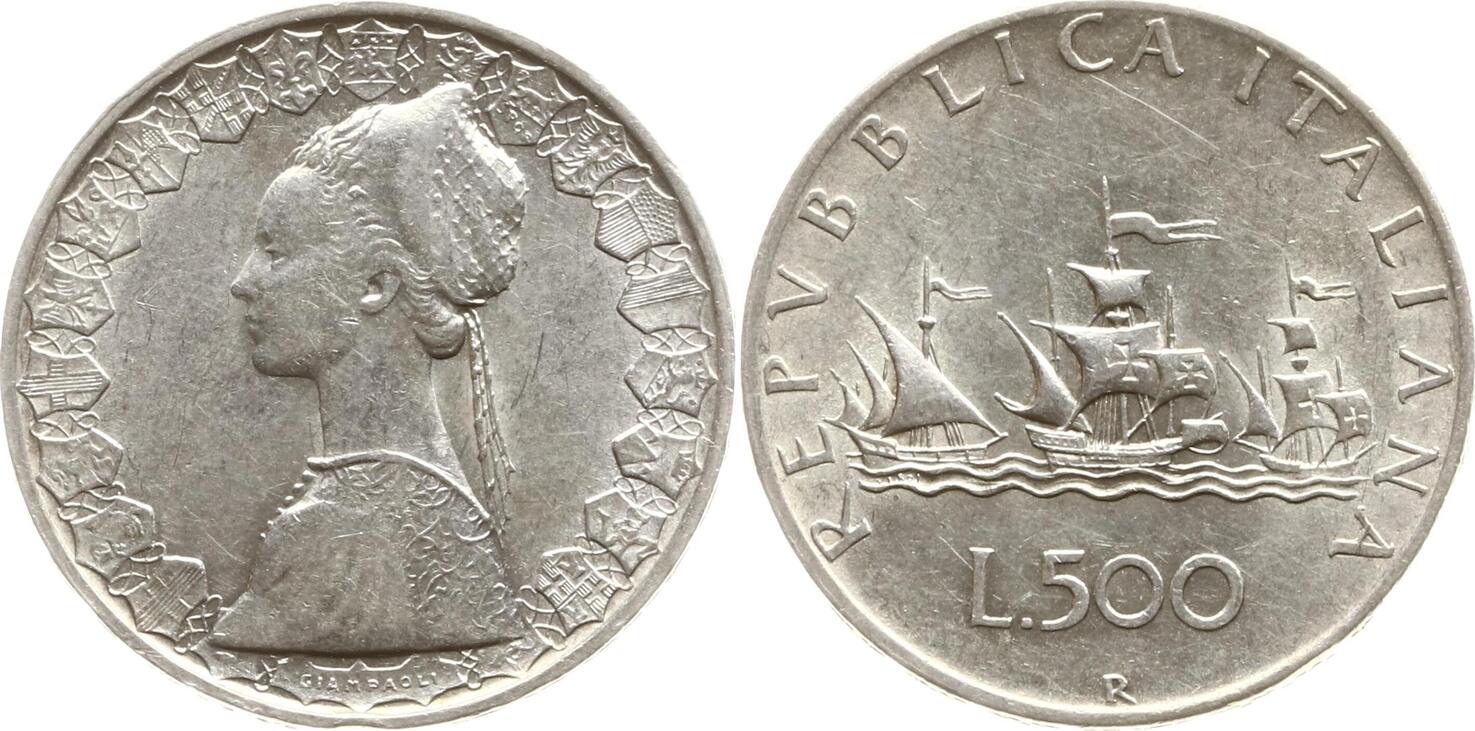 Italien, Republik 500 Lire 1961 Schiffsmotiv Vorzüglich, kl. RF | MA-Shops