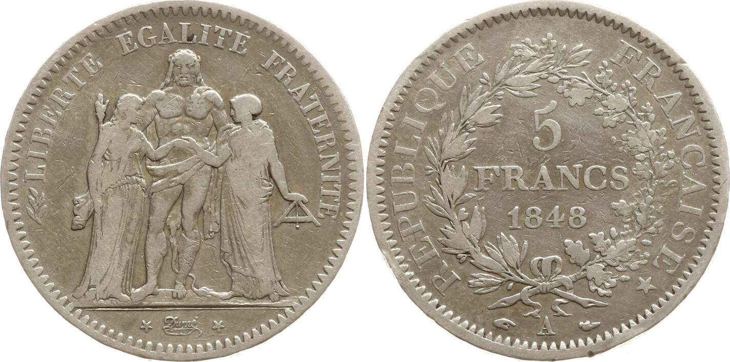 Frankreich, 2. Republik 5 Francs 1848 A Paris, Typ Hercule Fast sehr schön | MA-Shops