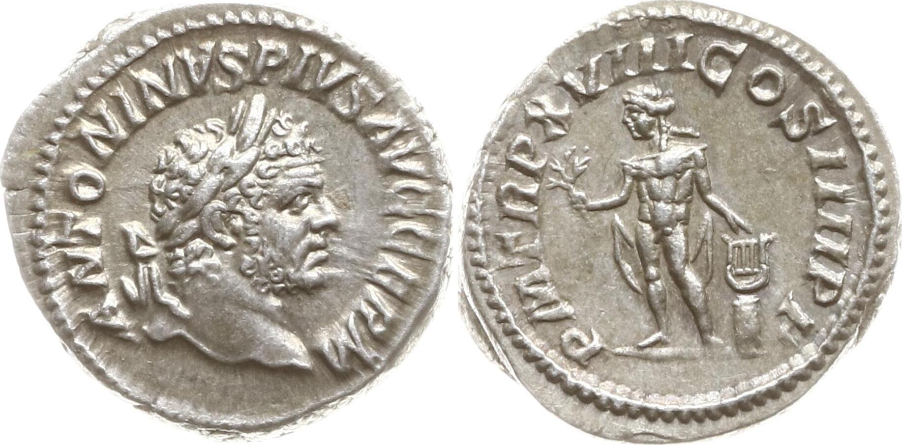 Römische Kaiserzeit Denar 215 Caracalla, Rom, Apollo steht nach links ...