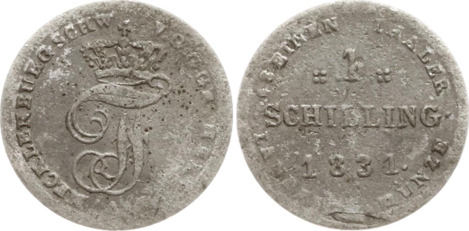 Mecklenburg-Schwerin, Großherzogtum 1 Schilling 1831 Friedrich Franz I., 1785 - 1837 Sehr schön ...