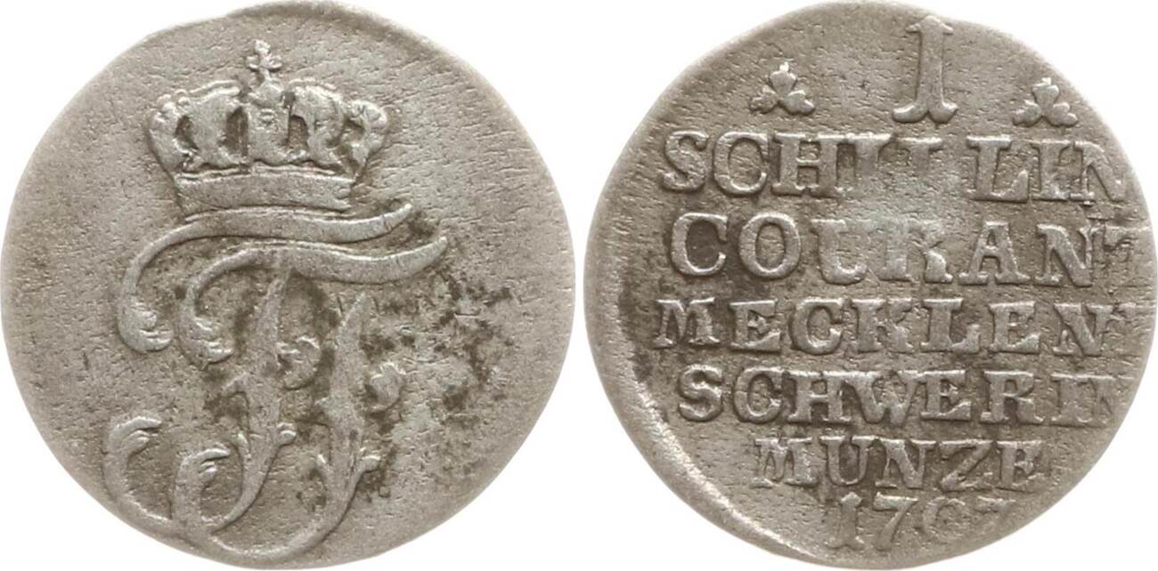 Mecklenburg-Schwerin, Herzogtum 1 Schilling 1767 Friedrich, 1756 - 1785 Fast sehr schön | MA-Shops