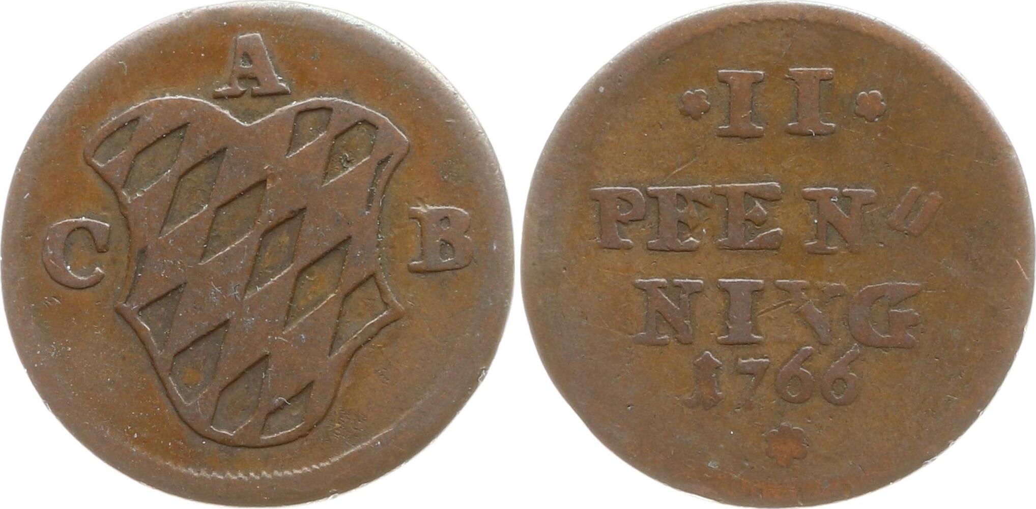 Bayern, Kurfürstentum 2 Pfennig 1766 A, R! Maximilian III. Joseph, 1745 ...