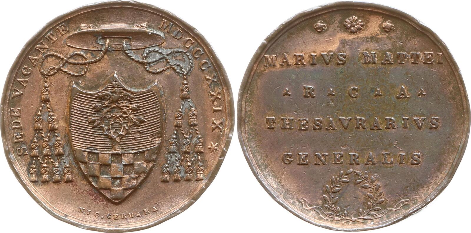 Vatikan - Sede Vacante Bronzemedaille 1829 v. Nicolo Cerbara, auf den ...