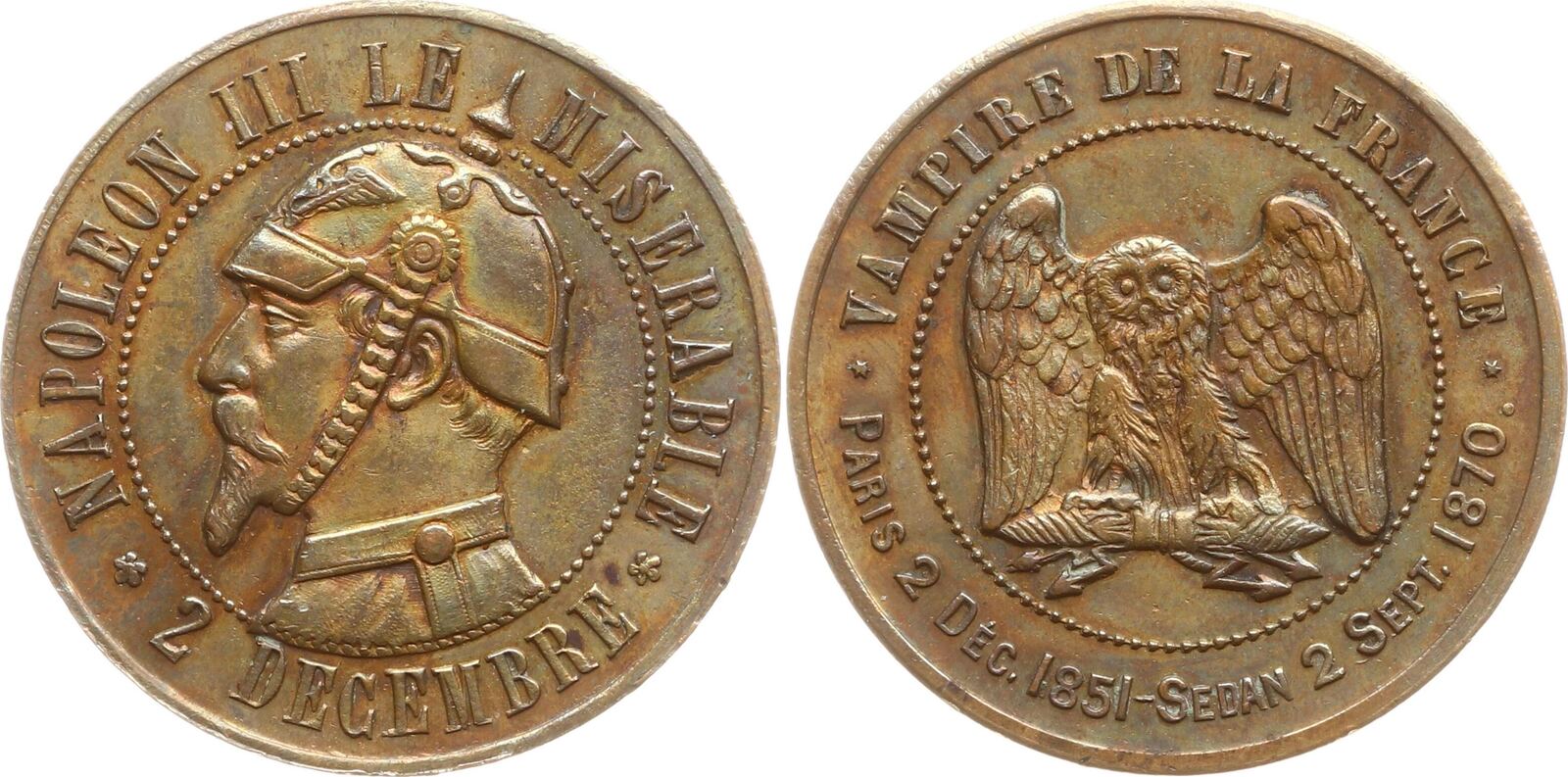 Frankreich, Kaiserreich Spottmedaille in 10 Centimes - Größe Napoleon ...