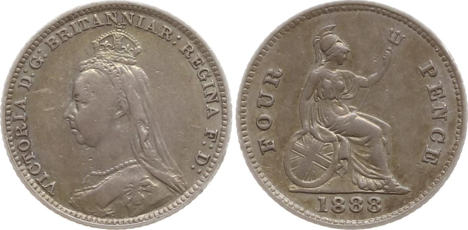 Großbritannien 4 Pence (Groat) 1888 Victoria, 1837 - 1901 Sehr schön ...