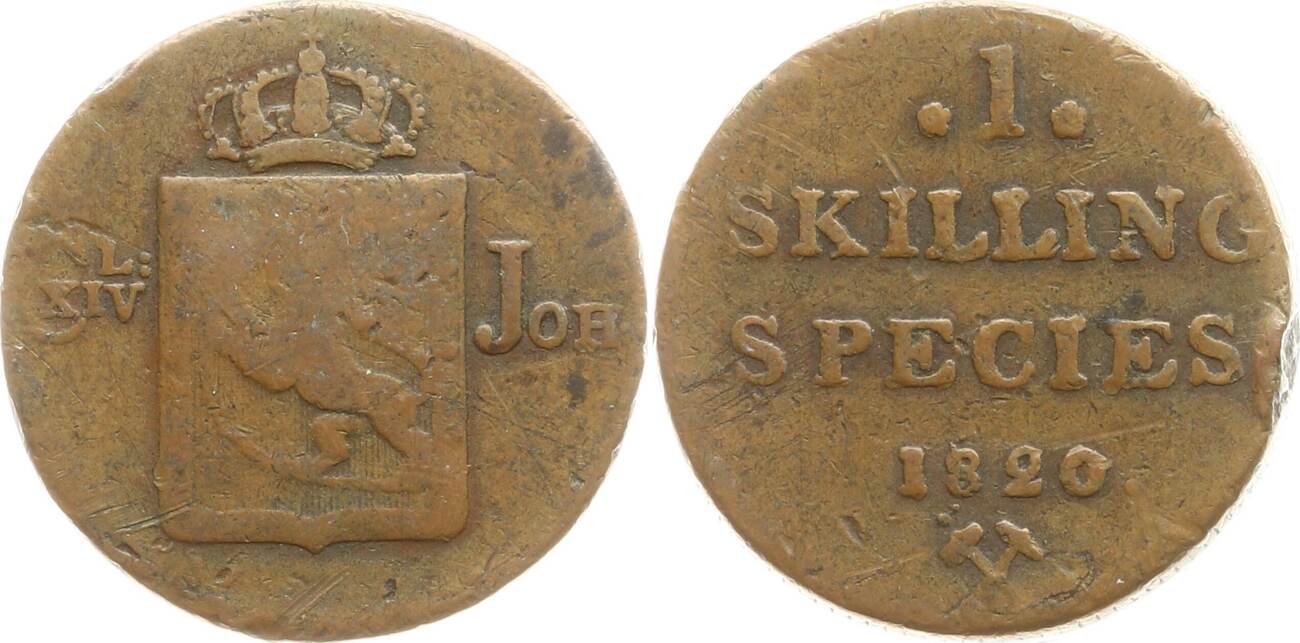 Königreich Norwegen 1 Skilling 1820 Carl XIV. Johann, 1818 - 1844 Schön ...