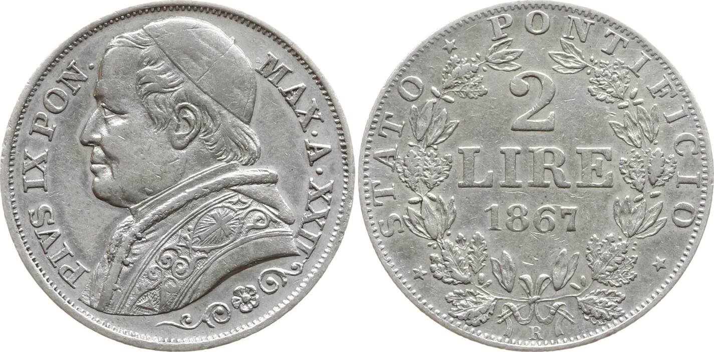 Vatikan 2 Lire 1867 R, An XXII Pius IX., 1846 - 1878, An XXII Sehr schön | MA-Shops