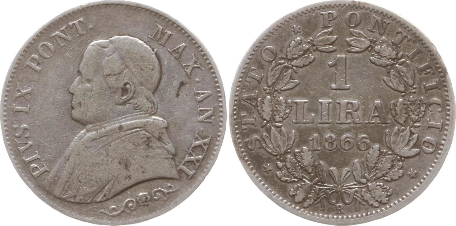 Vatikan 1 Lira 1866 R Pius IX., 1846 - 1878, Typ mit kleinem Kopf Sehr schön | MA-Shops