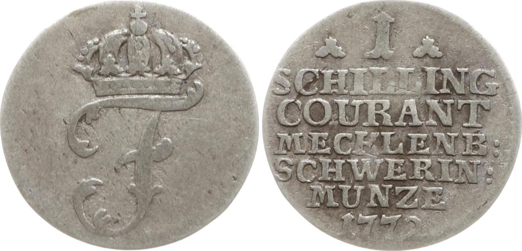 Mecklenburg-Schwerin, Herzogtum 1 Schilling 1772 Friedrich, 1756 - 1785 Sehr schön | MA-Shops