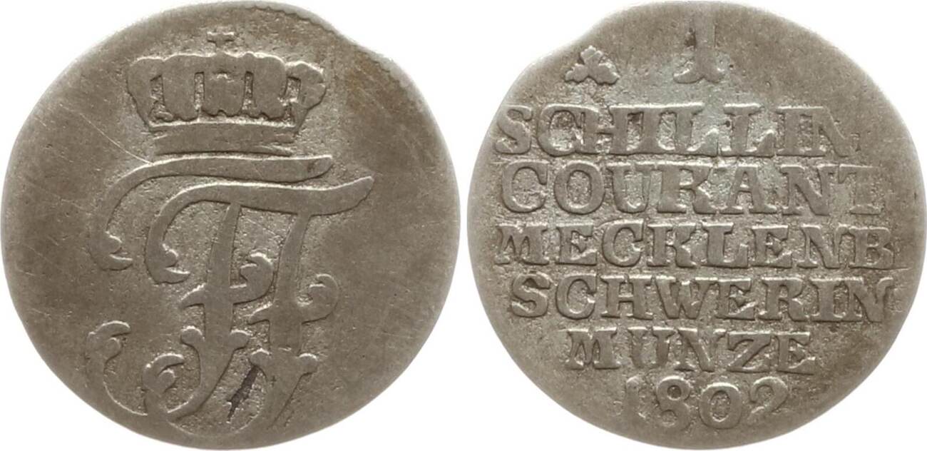 Mecklenburg-Schwerin, Herzogtum 1 Schilling 1802 Friedrich Franz I., 1785 - 1837 Fast sehr schön ...