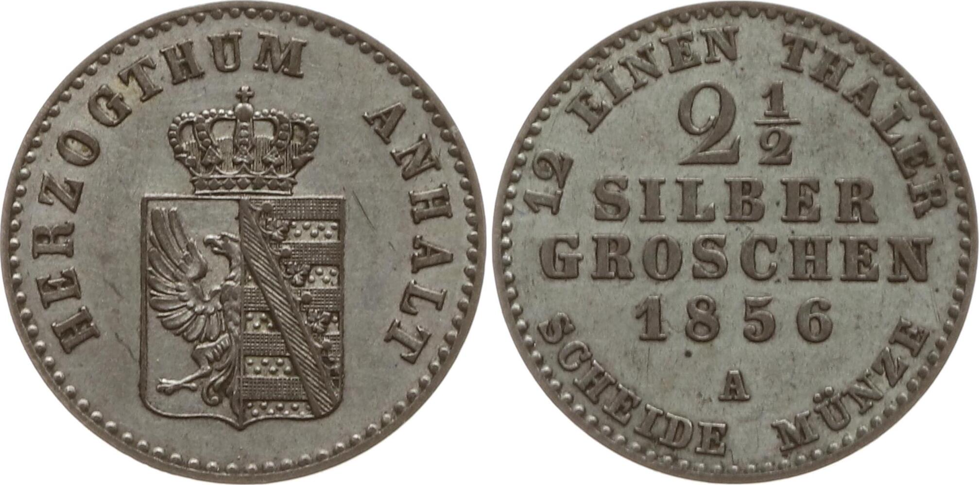 Anhalt, Herzogtum 2 1/2 Silbergroschen 1856 A Gemeinschaftsprägung der ...