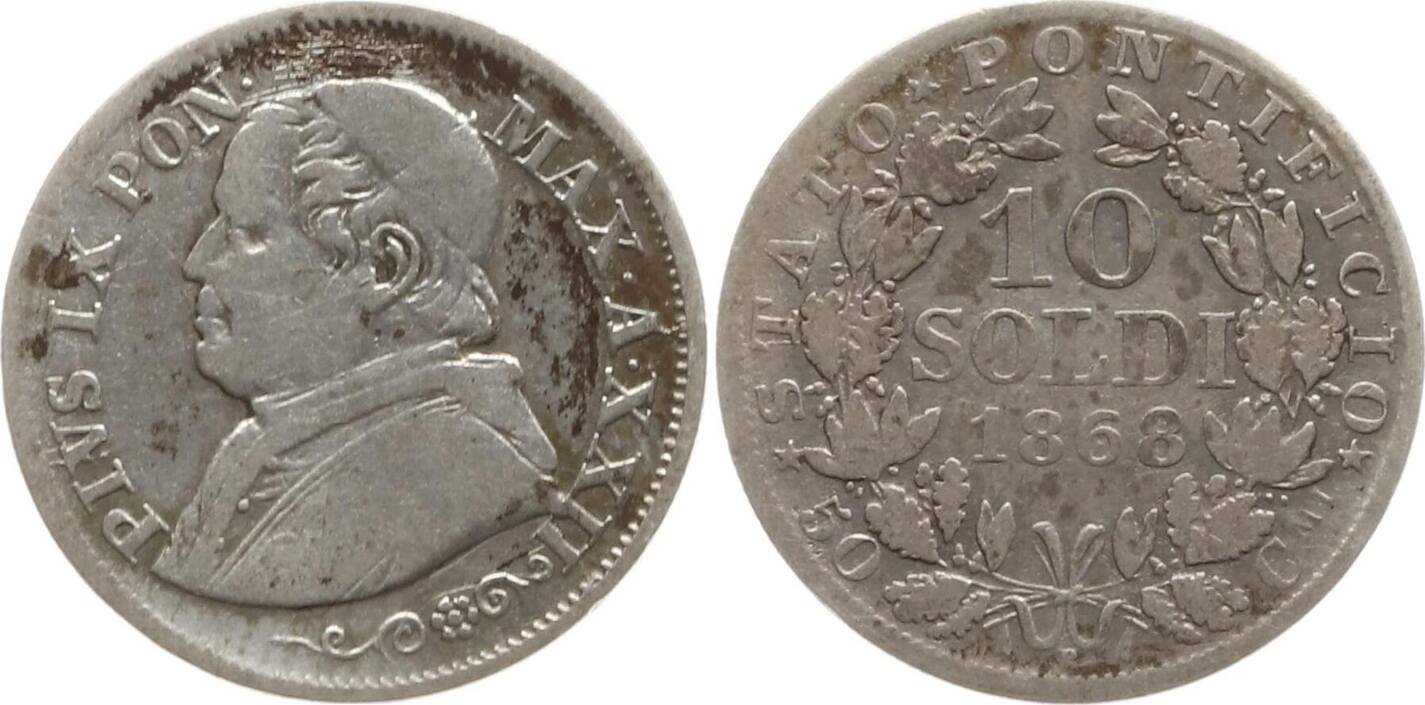 Vatikan 10 Soldi 1868 R Pius IX., 1846 - 1878, An XXII Sehr schön | MA-Shops