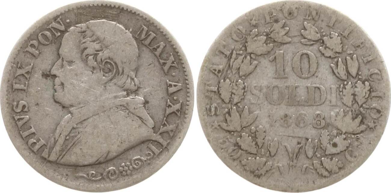 Vatikan 10 Soldi 1868 R Pius IX., 1846 - 1878, An XXII Schön - sehr schön | MA-Shops
