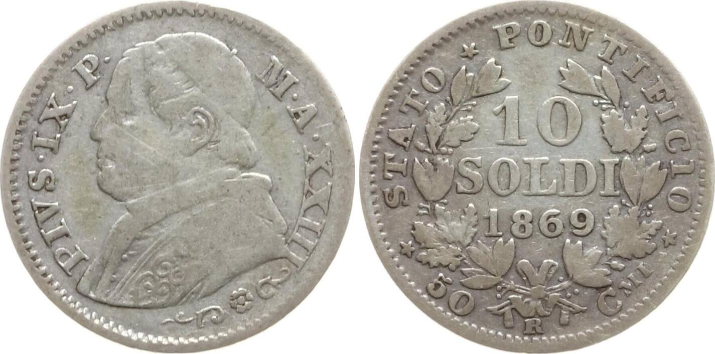 Vatikan 10 Soldi 1869 R Pius IX., 1846 - 1878, An XXIII Fast sehr schön | MA-Shops