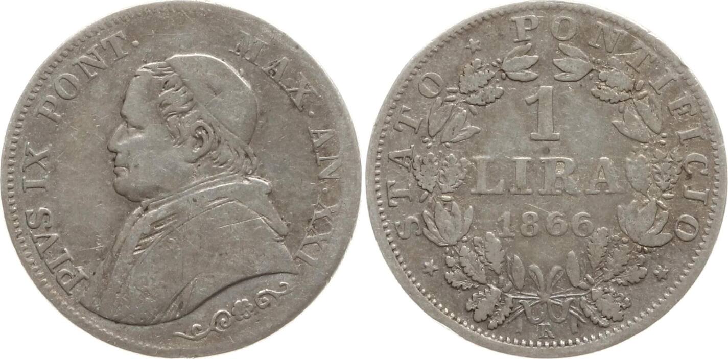 Vatikan 1 Lira 1866 R Pius IX., 1846 - 1878, kleine Büste Fast sehr schön, min. Grafitto | MA-Shops