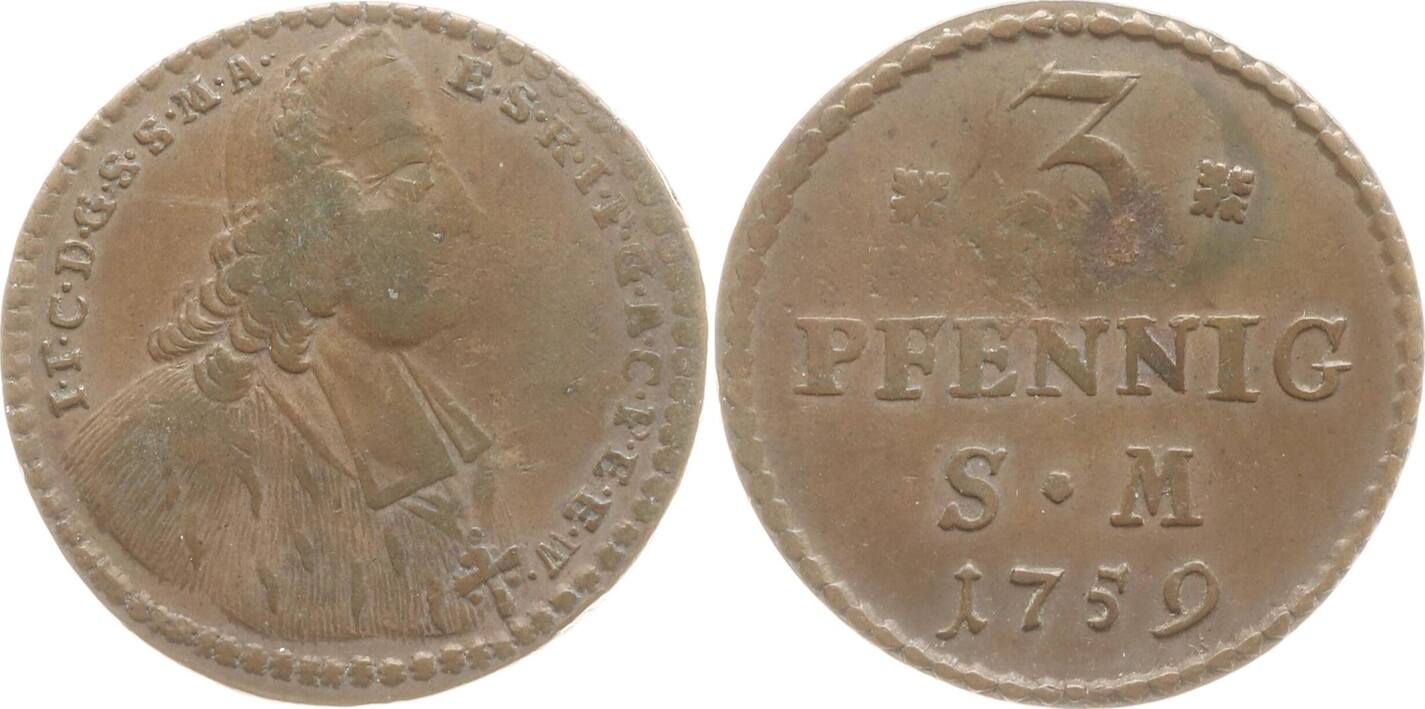 Mainz, Erzbistum 3 Pfennig 1759 SM Johann Friedrich Karl von Ostein ...